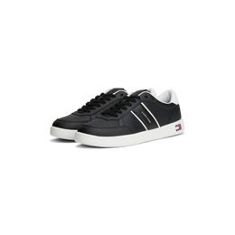 Tommy Jeans Herren Sneaker "LIGHTWEIGHT FLAG LEATHER COURT", Gr. 45schwarz, Leder, Lederimitat, Schuhe, Freizeitschuh, Halbschuh, Schn&uuml;rer mit