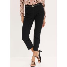 bonprix Damen Stretch-Hose, schwarz, festlich, Gr. 54, Web, Obermaterial: 97% Baumwolle, 3% Elasthan, Hosen, 7/8-L&auml;nge, schmale Passform, aus