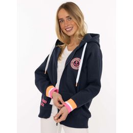 Zwillingsherz Damen Kapuzensweatjacke, blau, Gr. LXL, Sweatware, Obermaterial: 50% Baumwolle, 50% Polyester, Sweatjacken, Regular-Fit, Kapuze,
