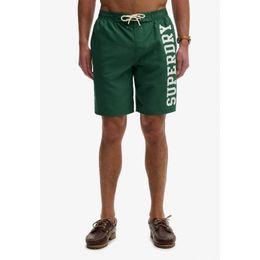 Superdry Herren Badeshorts "LOGO 19 BOARDSHORT", gr&uuml;n, Gr. L, bedruckt, Web, Polyester, Badehosen, lockere Passform, bedruckte Optik, aus Polyester