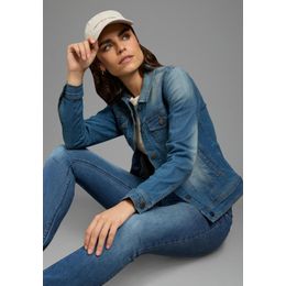 Arizona Damen Jeansjacke, blau, Basic, Gr. 44, Denim/Jeans, Obermaterial: 97% Baumwolle, 3% Elasthan, Jacken, aus Baumwollmischung, figurbetont, kurz