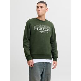 Jack & Jones JACK & JONES Herren Sweatshirt "JJMAKOTO SWEAT CREW NECK", gr&uuml;n, Gr. S, bedruckt, angeraute Sweatware, Obermaterial: 80% Baumwolle, 20% Polyester,