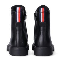 Tommy Hilfiger M&auml;dchen Schn&uuml;rboots, Gr. 37schwarz, Lederimitat, Schuhe, Herbstboots, Schn&uuml;rstiefelette mit farbigem Textilband an der Ferse