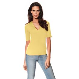 Damen V-Shirt "V-Shirt", gelb, Gr. 50, Ashley Brooke BY HEINE, unifarben, 90% Polyamid, 10% Elasthan, Shirts