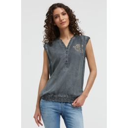 SOCCX Damen Blusentop, grau, Gr. XS, bedruckt, Web, Material: 100% Viskose, Blusen, mit Gummizug im Saum