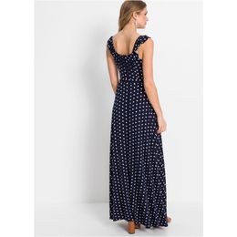 bonprix Damen Maxikleiddunkelblau gepunktet, Gr. 52, Obermaterial: 95% Viskose, 5% Elasthan, Kleider, f&uuml;r Fr&uuml;hjahr und Sommer, aus Viskose und