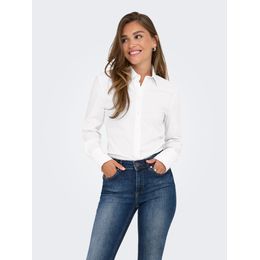 Only Damen Langarmbluse "ONLEBIE LS SLIM-FIT SHIRT WVN"hellwei&szlig;, Gr. L, unifarben, Web, Obermaterial: 65% Baumwolle, 32% Polyamid, 3% Elasthan,