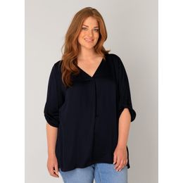 Damen Shirtbluse "Yanina", blau, Gr. 50, Base Level Curvy, unifarben, Web, Obermaterial: 100% Viskose, Blusen, mit V-Ausschnitt