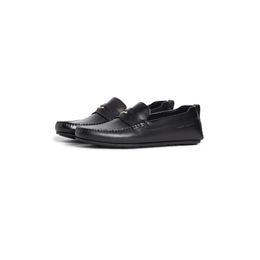 Tommy Hilfiger Herren Slipper "HILFIGER COIN LTH DRIVER", Gr. 42, schwarz, Nappaleder, unifarben, Schuhe, Flats, Schlupfschuh, Loafer mit Zierriegel