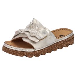 Rieker Damen Pantolette, Gr. 43, beige, Lederimitat, metallic, Schuhe, Sommerschuh, Strandschuh, Hausschuh mit modischer Plateausohle