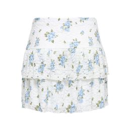 Only Damen Minirock "ONLSAGA LACE MINI SKIRT"cloud dancer aop:floral winter sky (saga), Gr. XL, bedruckt, gebl&uuml;mt, Spitze, Obermaterial: 97%