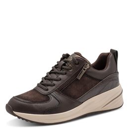 Tamaris Damen Keilsneaker, Gr. 38, braun, Lederimitat, Textil, kontrastfarbene Details, Schuhe, Freizeitschuh, Schn&uuml;rer in veganer Verarbeitung,