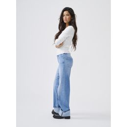 Only Damen High-waist-Jeans "ONLMERCER HW WIDE FOLD UP DNM REA330NOOS", blau, Gr. 26, unifarben, Denim/Jeans, Obermaterial: 90% Baumwolle, 8%