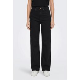 Only Damen High-waist-Jeans "ONLJUICY HW WIDE DNM MAE280 NOOS", schwarz, Gr. 31, unifarben, Denim/Jeans, Obermaterial: 62% Baumwolle, 33% Polyester,