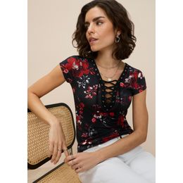 Laura Scott Damen T-Shirt, schwarz, Gr. 48, bedruckt, gebl&uuml;mt, gemustert, mehrfarbig, Jersey, Obermaterial: 95% Viskose, 5% Elasthan, Shirts,