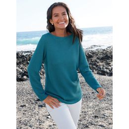 Casual Looks Damen Langarmshirt "Langarm-Shirt", blau, Gr. 40, unifarben, 64% Polyester, 34% Viskose, 2% Elasthan, Shirts
