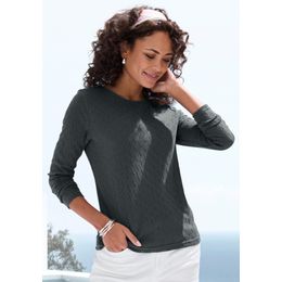 Vivance Damen Langarmshirt "mit modischem Ajour-Muster", grau, Gr. 36, Feinstrick;Jersey, Obermaterial: 60% Baumwolle, 40% Polyester, Shirts, aus