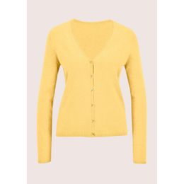 Madeleine Mode MADELEINE Damen Strickjacke "Strickjacke Langarm Jacke im Feinstrick mit V-Ausschnitt", gold, Modern, Gr. 40, Obermaterial: 46% Modal CMD. 40%