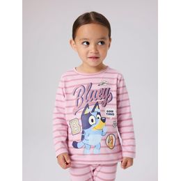 name it M&auml;dchen T-Shirt "NMFJONA BLUEY LS NREG TOP BOX NOOS SKY", rosa, Gr. 110, bedruckt, Jersey, Obermaterial: 95% Baumwolle, 5% Elasthan, Shirts,