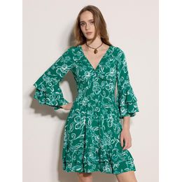 Apricot Damen Minikleid "Smok-Minikleid", gr&uuml;n, Gr. 38, gemustert, gewebt, Obermaterial: 100% Viskose CV., Kleider, mit Trompeten&auml;rmeln