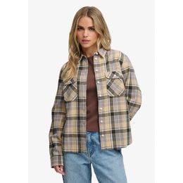 Superdry Damen Karobluse "LUMBERJACK CHECK FLANNEL SHIRT", beige, Gr. M, kariert, Web, Obermaterial: 100% Baumwolle, Blusen, Baumwolle, relaxed fit,