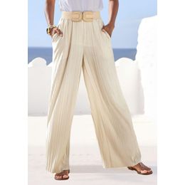 Lascana Damen Schlupfhose "mit Plisseefalten und weitem, luftigem Bein", beige, Gr. 34, unifarben, Jersey, Obermaterial: 94% Polyester, 6% Elasthan,