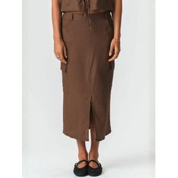 TEESHOPPEN Damen Midirock "TEESHOPPEN Skirt H&oslash;r", braun, Gr. L, Obermaterial: 55% Leinen, 45% Viskose, R&ouml;cke