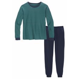 Le Jogger Jungen Pyjama, Gr. 134, blau, Jersey, Obermaterial: 100% Baumwolle, gestreift, Basic, Homewear-Sets, Schlafanzug mit zweifarbig gestreiftem