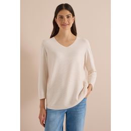 Cecil Damen V-Ausschnitt-Pullover, beige, Gr. XS, unifarben, Web, 60% Baumwolle, 40% Viskose, Pullover, im soften Baumwoll-Mix