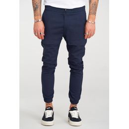 2Y Premium Herren Chinohose "ENRIKO Chino", blau, Gr. XL, unifarben, 62% Polyester, 35% Viskose, 3% Elasthan, Hosen, mit elastischem Bund