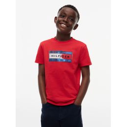 Tommy Hilfiger Jungen T-Shirt "HILFIGER FLAG GRAPHIC TEE"rot glare, Gr. 6, unifarben, Single Jersey, Obermaterial: 100% Baumwolle, Shirts,