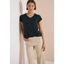 Cecil Damen T-Shirt, schwarz, Gr. L, gebl&uuml;mt, Web, 50% Baumwolle, 50% Polyester, Shirts, im soften Baumwoll-Mix