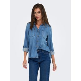 Only Damen Jeansbluse "OnlyASMIN SHIRT L/S DNM AKM NOOS", blau, Gr. XS, unifarben, Denim/Jeans, Obermaterial: 100% Baumwolle, Blusen