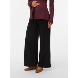 MAMALICIOUS Damen Jerseyhose "MLAMILA WIDE JRS PANTS HW NOOS", schwarz, Gr. S, unifarben, Jersey, Obermaterial: 50% Polyester, 25% Baumwolle, 20%