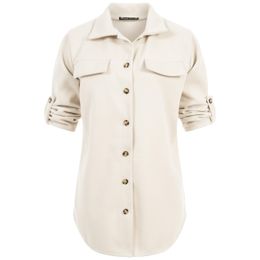 CLOUD 5IVE Damen Bomberjacke "CLOUD 5IVE Turn-Up Overshirt with buttons", beige, Gr. XXL, unifarben, 95% Polyester, 5% Elasthan, Jacken
