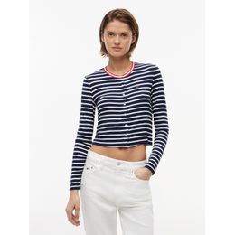 Tommy Jeans Damen Shirtjacke "TJW SLIM JERSEY LS CARDIGAN", blau, Gr. XL, gestreift, Single Jersey, Obermaterial: 95% Viskose, 5% Elasthan, Shirts,