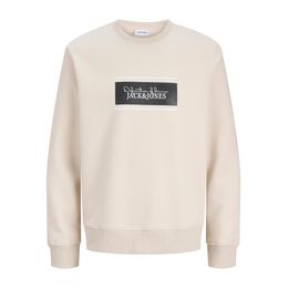 Jack & Jones JACK & JONES Herren Sweatshirt "JJBUSTER SWEAT CREW NECK BTS", beige, Gr. M, bedruckt, angeraute Sweatware, Obermaterial: 60% Baumwolle, 40%