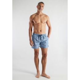 Bugatti Herren Badeshorts, blau, Gr. 7, Popeline, Obermaterial: 100% Polyester, Badehosen, mit Logodruck, gestreift, mit Kordelzug, bequem