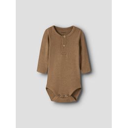 name it M&auml;dchen Langarmbody "NBMKAB LS BODY NOOS", Gr. 50, braun, Feinripp, Obermaterial: 57% Baumwolle, 38% Modal, 5% Elasthan, unifarben, Bodys