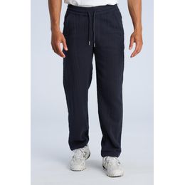LINDBERGH Herren Stoffhosenavy, Gr. M, unifarben, Web, Obermaterial: 100% Baumwolle, Hosen, Sommerhose in Leinen-Optik und mit Gummizug - Weiter