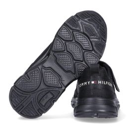 Tommy Hilfiger M&auml;dchen Sneaker, Gr. 33schwarz, Lederimitat, Textil, Schuhe, Freizeitschuh, Halbschuh, Slipper mit elastischen Schn&uuml;rsenkeln