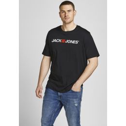 Jack & Jones PlusSize Herren T-Shirt "CORP mit Print und bequemem Rundhals", 6XL, schwarz, JACK & JONES PLUSSIZE, Single Jersey, Obermaterial: 100% Baumwolle, Shirts,