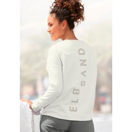 ELBSAND Damen Sweatshirt "Raina", wei&szlig;, Gr. L, unifarben, Sweatware, Obermaterial: 95% Baumwolle, 5% Elasthan, Sweatshirts, mit Logoprint am R&uuml;cken,