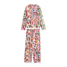 next Pyjama Damen Gr&ouml;&szlig;e L/XL creme / gr&uuml;n / orange / pink Sommerkleid