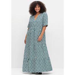 sheego Damen Maxikleid mit grafischem Alloverprint, petrol-gemustert, Gr&ouml;&szlig;e 56