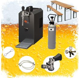 ich-zapfe Komplett Set - Zapfanlage JET 30 Bierkoffer, Bierzapfanlage, Durchlaufk&uuml;hler 1-leitig Trockenk&uuml;hler, bis zu 35 Liter/h, Klappbare Bierzeltgarnitur