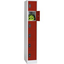 Wolf 6er-Schlie&szlig;fachschrank Stuttgart, 1 Abteil, B 300 mm, lichtgrau / feuerrot