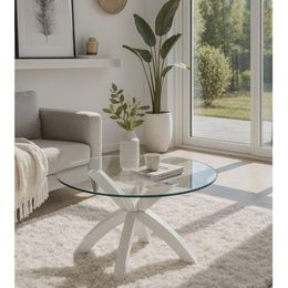 Pharao24.de Salontisch Designercouchtisch in Wei&szlig; aus Sicherheitsglas & Holz