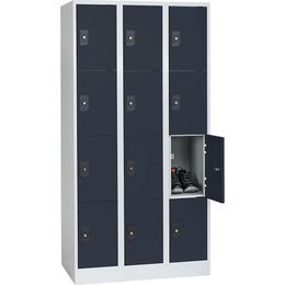Wolf 4er-Schlie&szlig;fachschrank Stuttgart, 3 Abteile, B 900 mm, lichtgrau / anthrazitgrau