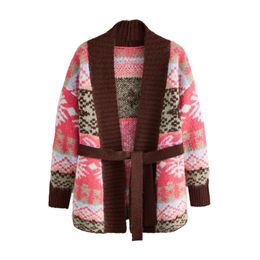 next Strickmantel Damen Gr&ouml;&szlig;e XS braun / pastellgr&uuml;n / himbeer / wei&szlig;